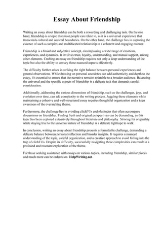 Essay About Friendship. International Institute for Healthcare ...