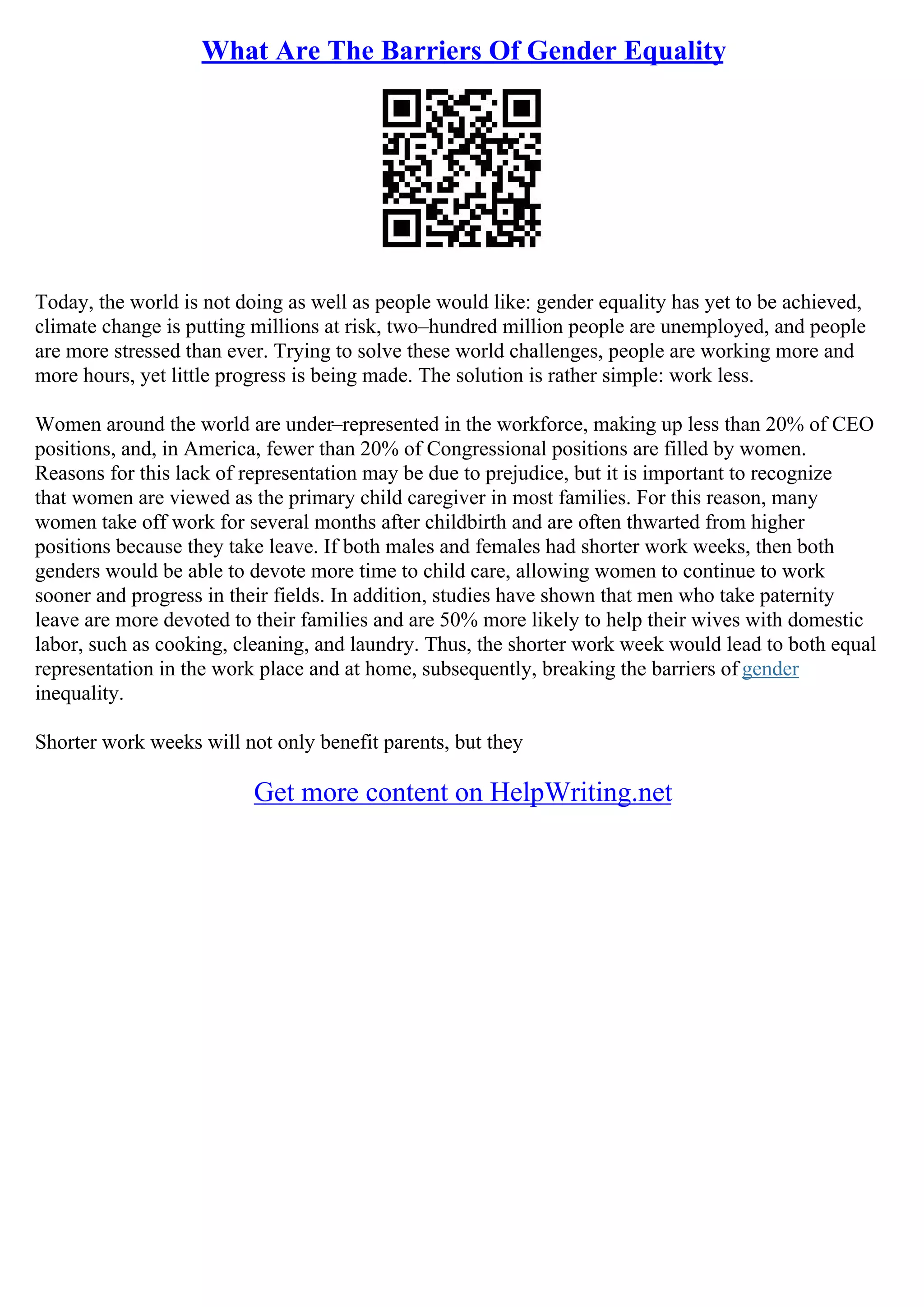 Essay About Gender Equality | PDF | Debated Sensitive Social Issues ...