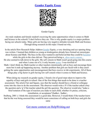 Essay About Gender Equality | PDF