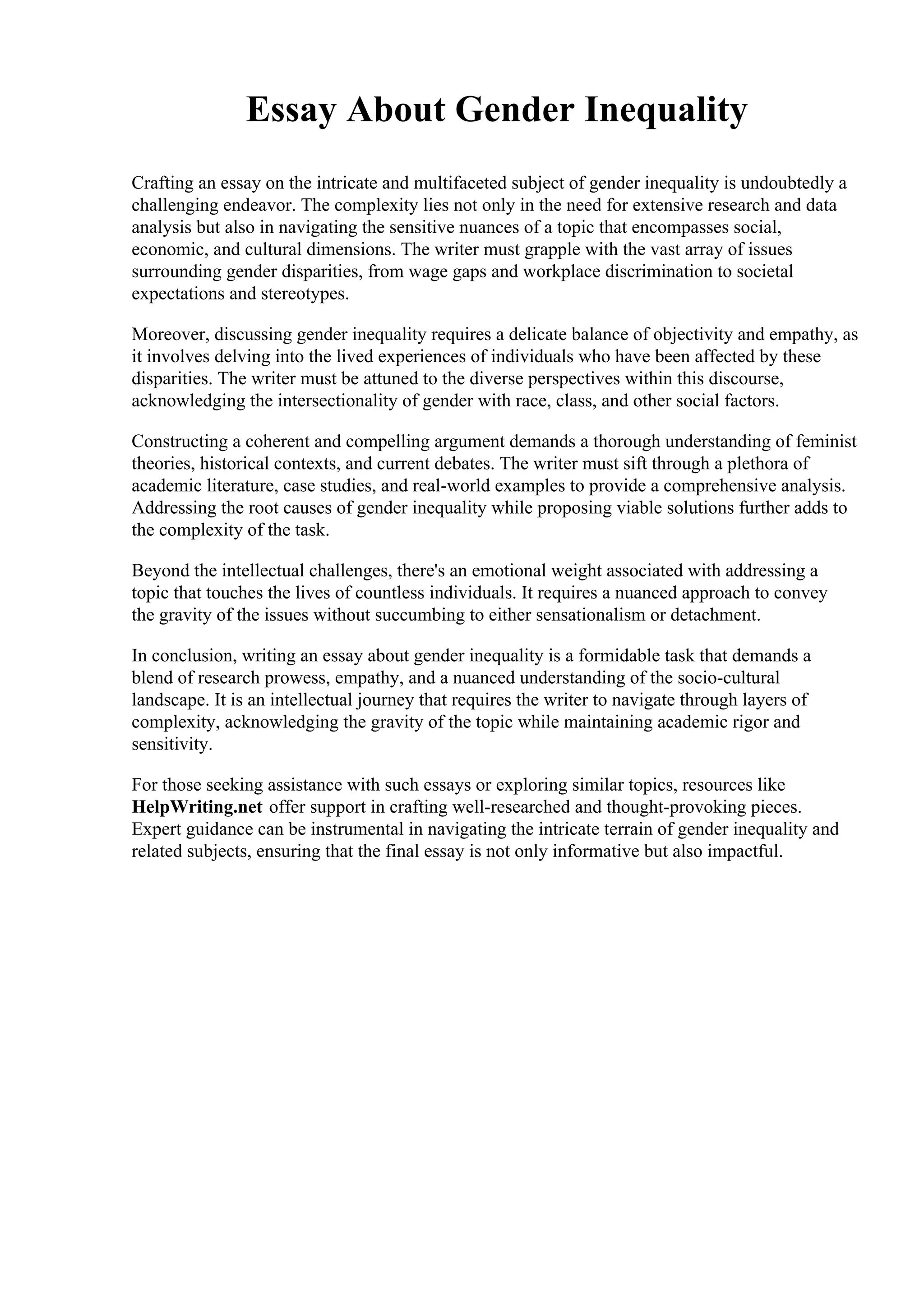 Essay About Gender Inequality. American Jewish University | PDF