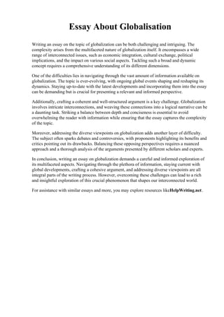 Essay About Globalisation. Union Bible College | PDF | Homework and Study | Education