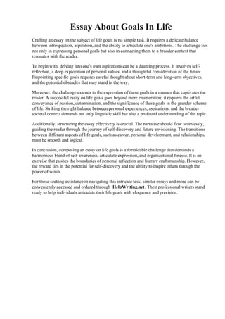 Essay About Goals In Life | PDF