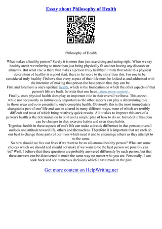 Essay About Good Health | PDF