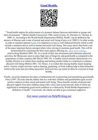 Essay About Good Health | PDF