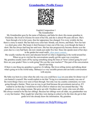 Essay About Grandmother | PDF