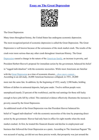 Essay About Great Depression | PDF