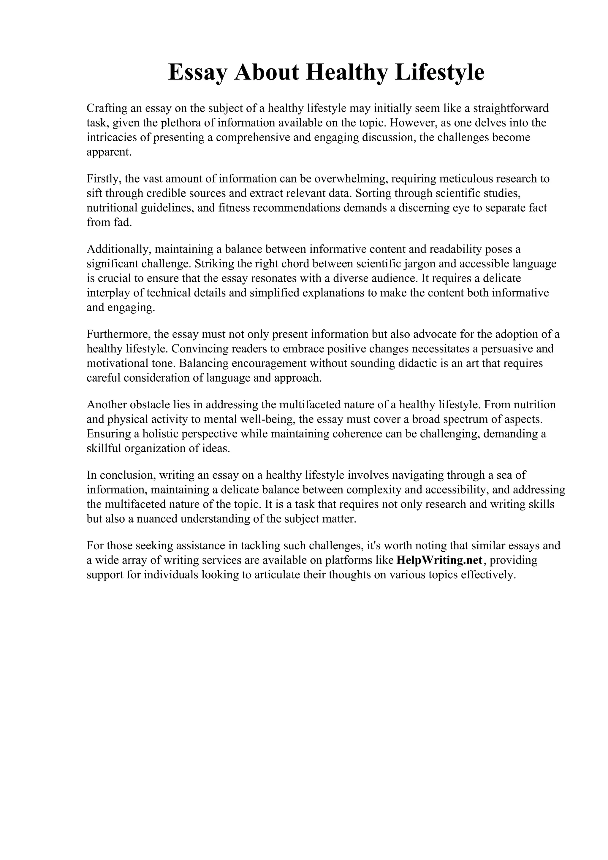 Essay About Healthy Lifestyle. Benefits of leading a healthy lifestyle ...