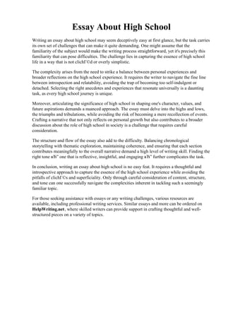 Essay About High School. Write Esse: High school essay writing | PDF