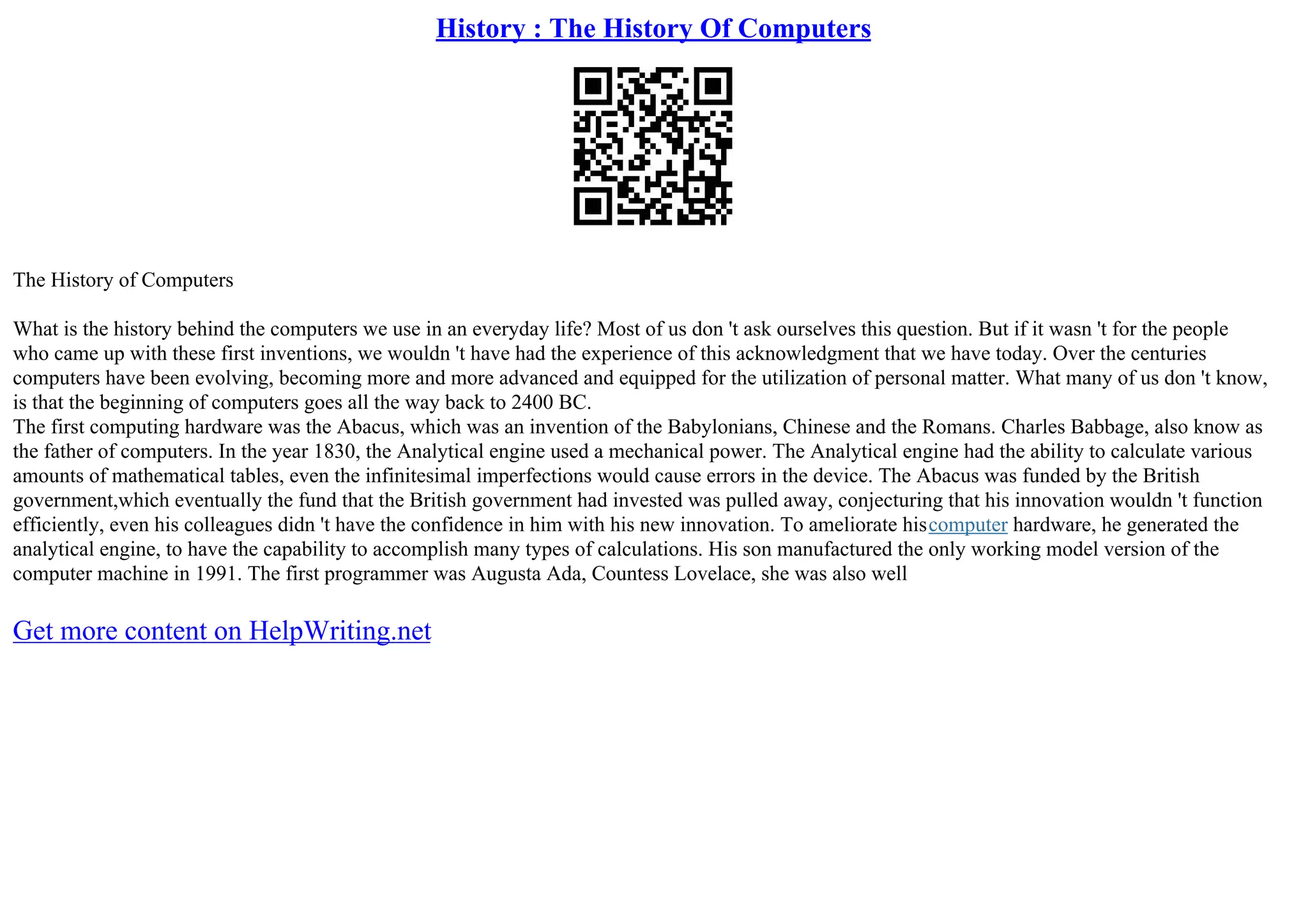 Essay About History Of The Computer | PDF