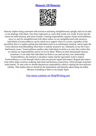 Essay About Honesty | PDF