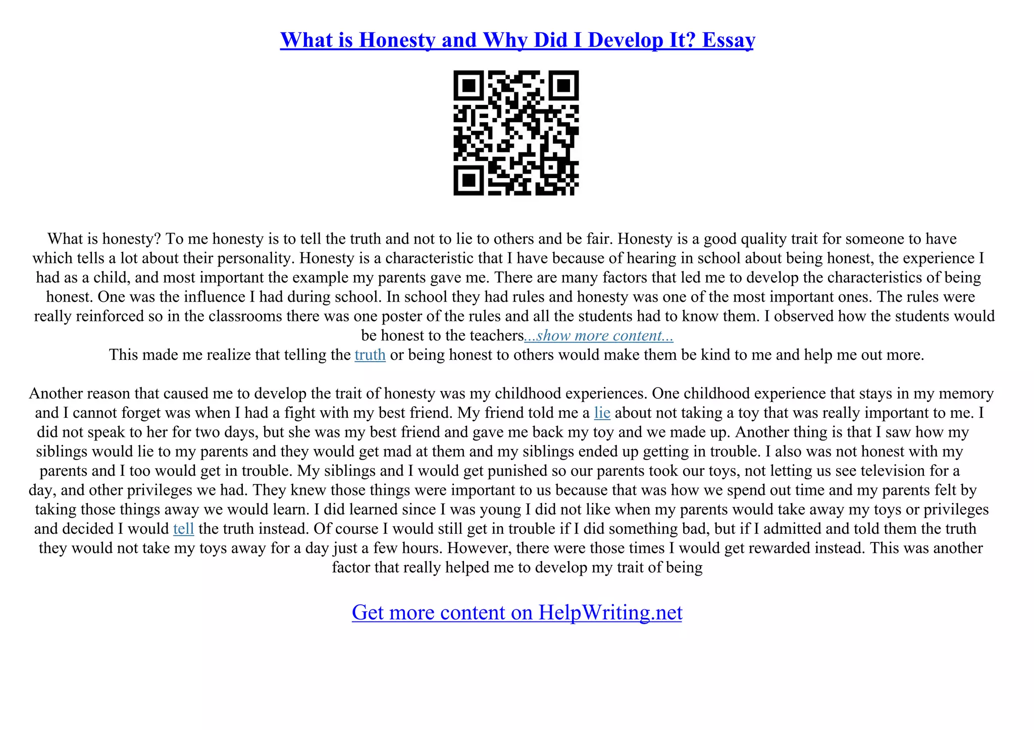 Essay About Honesty | PDF
