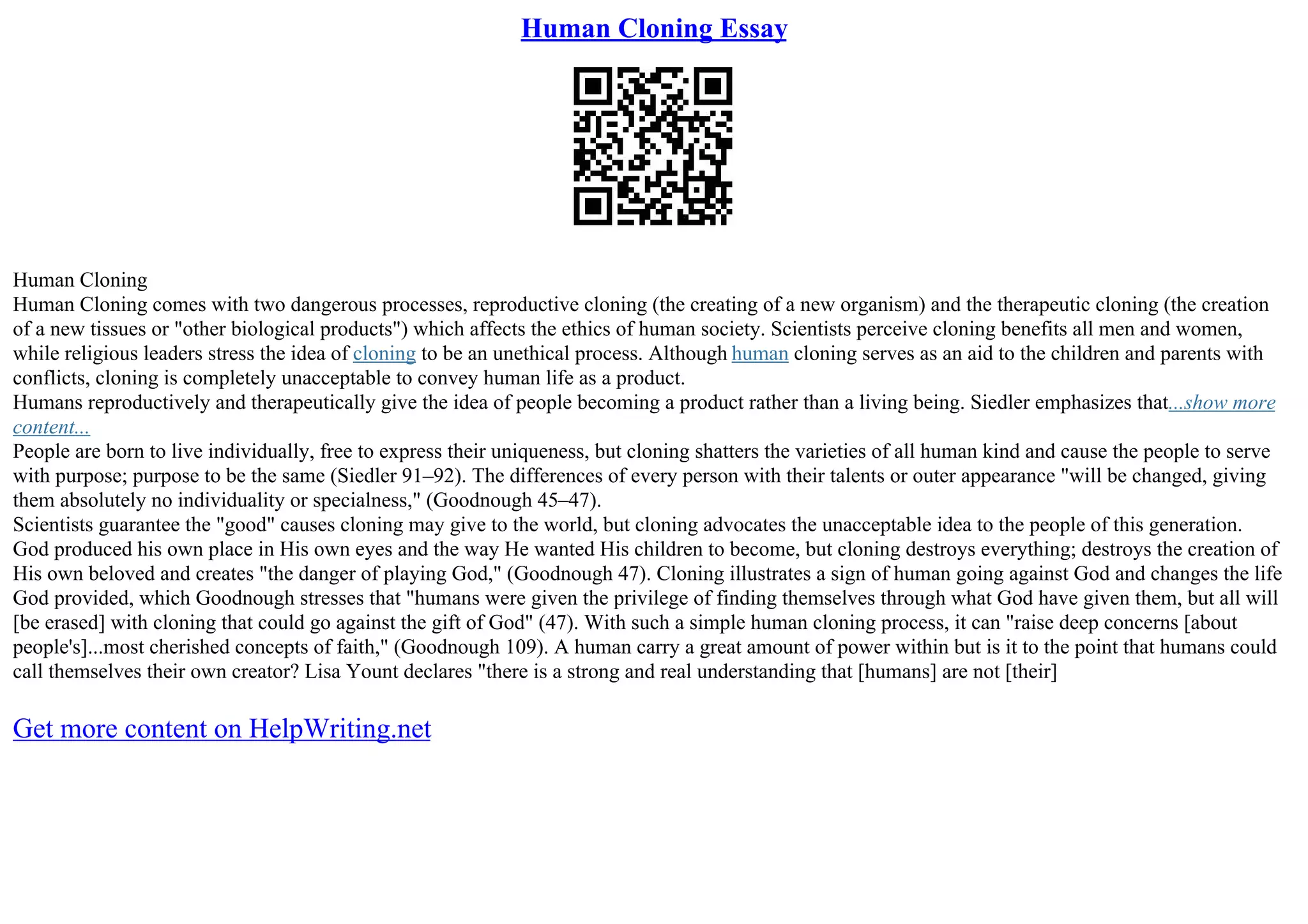Essay About Human Cloning | PDF