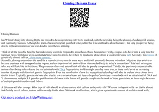 Essay About Human Cloning | PDF | Biological Sciences | Science