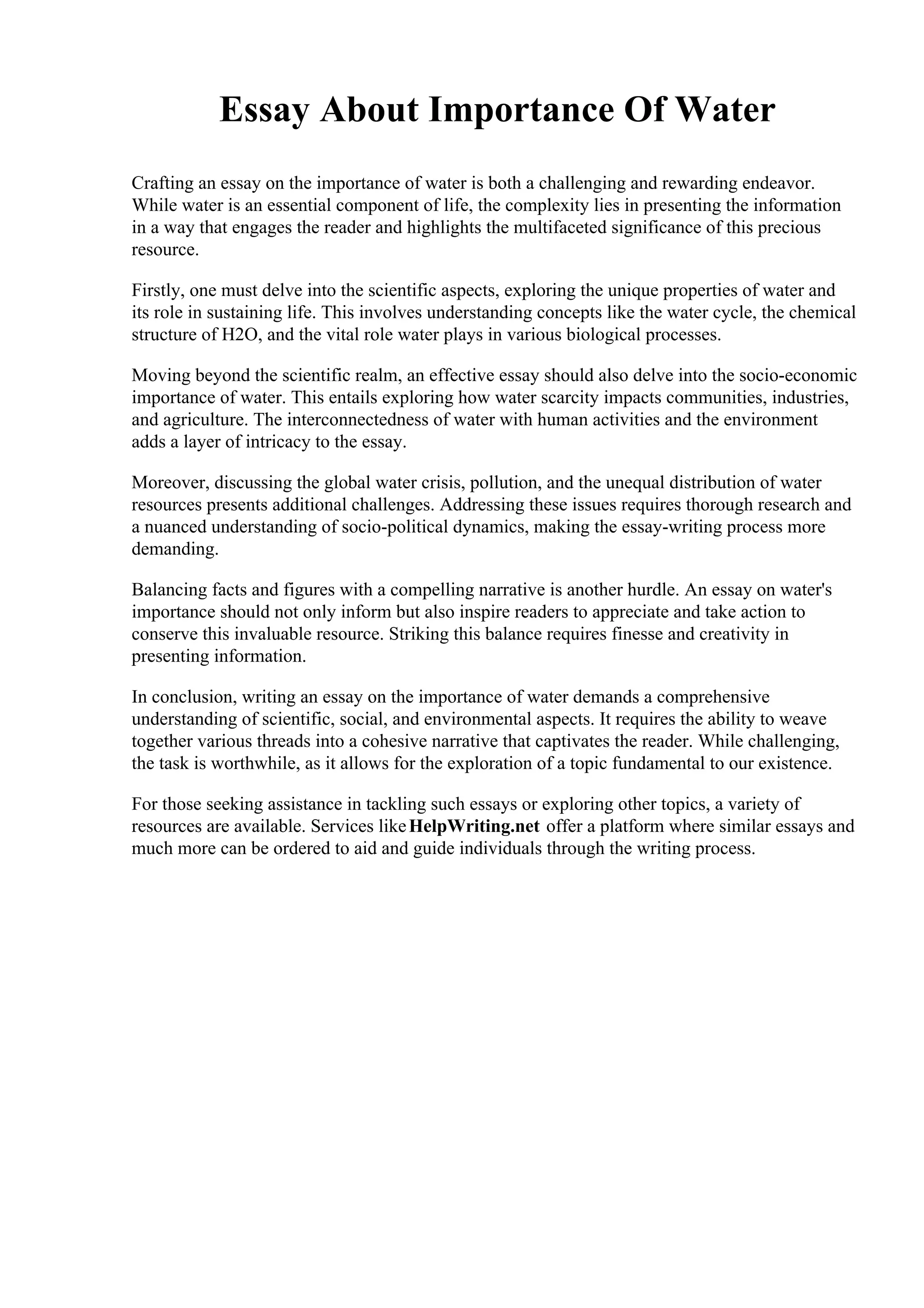 Essay About Importance Of Water.pdf | Chemistry | Science