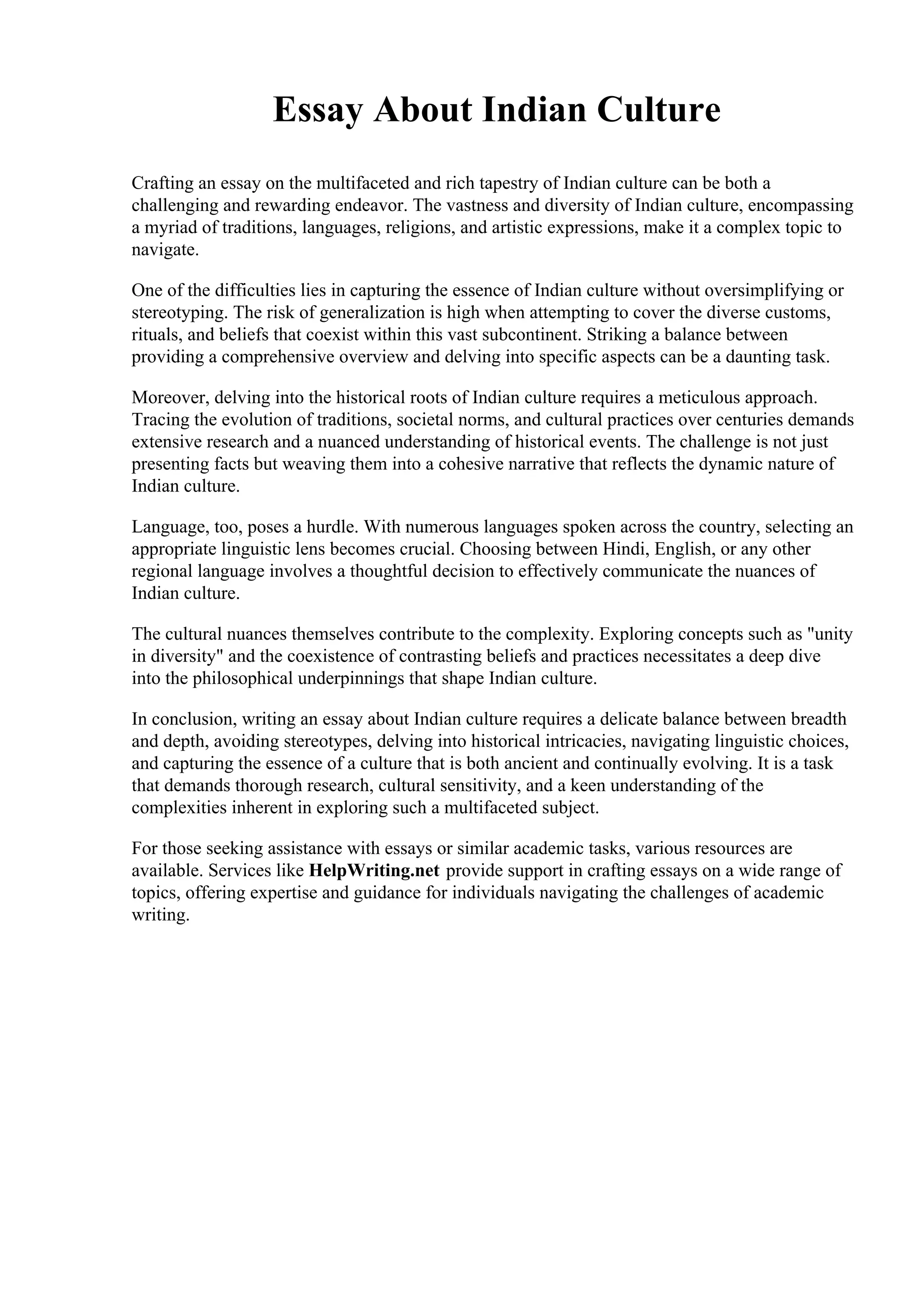 Essay About Indian Culture. Collin College | PDF