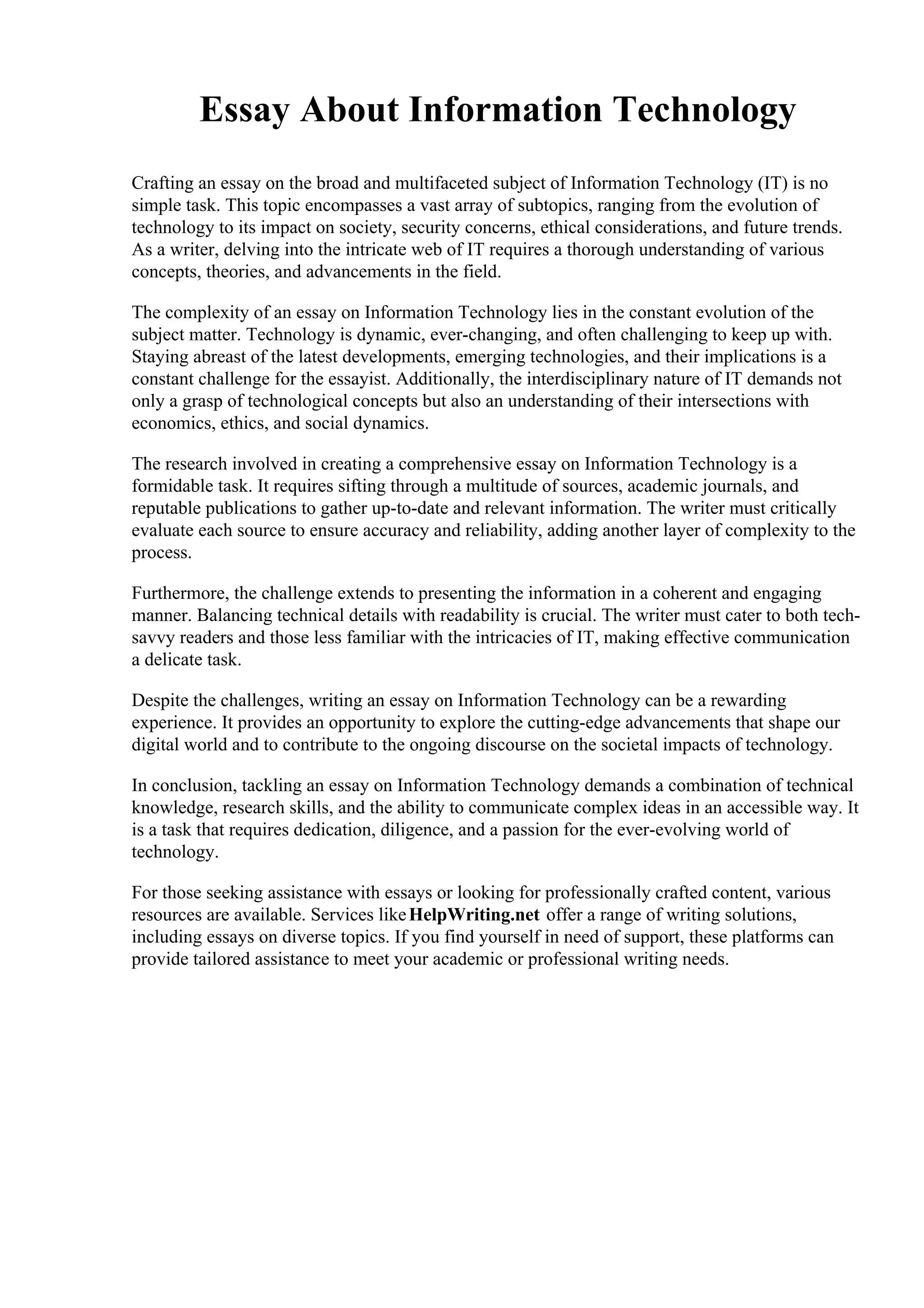 Essay About Information Technology. Florida Vocational Institute | PDF