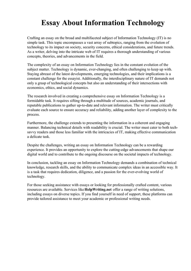 Essay About Information Technology. Florida Vocational Institute | PDF