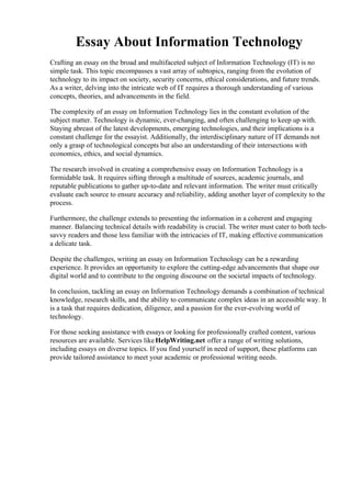 Essay About Information Technology. Information Technology Essay ...