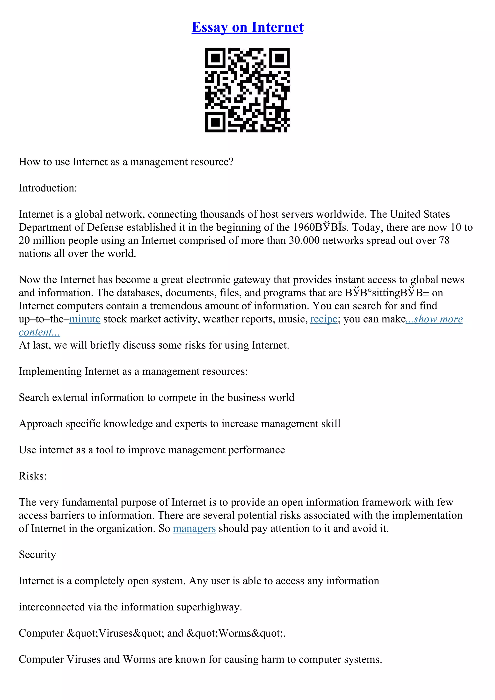 Essay About Internet | PDF