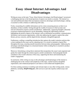 Essay About Internet Advantages And Disadvantages | PDF