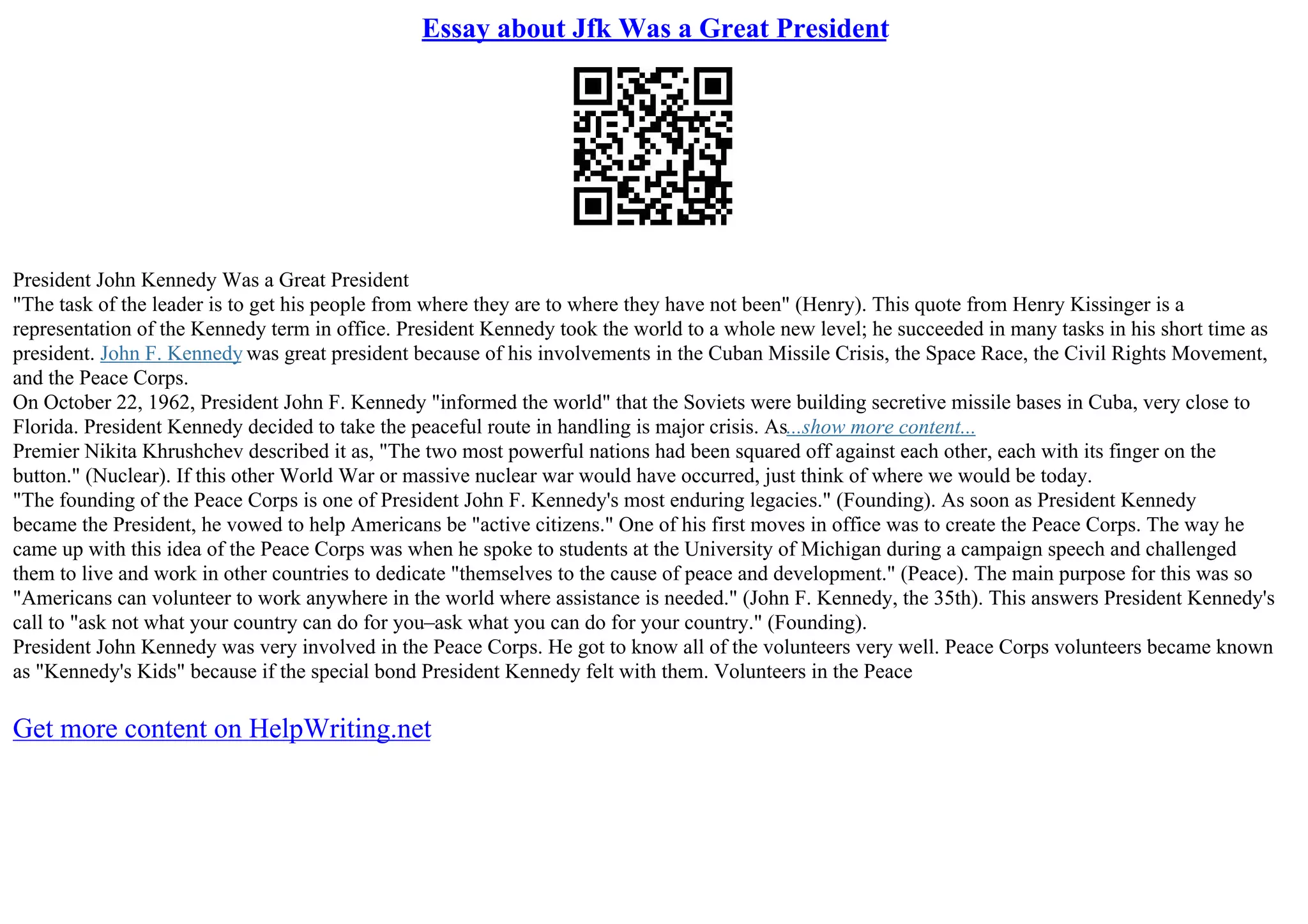 Essay About Jfk Was A Great President | PPT
