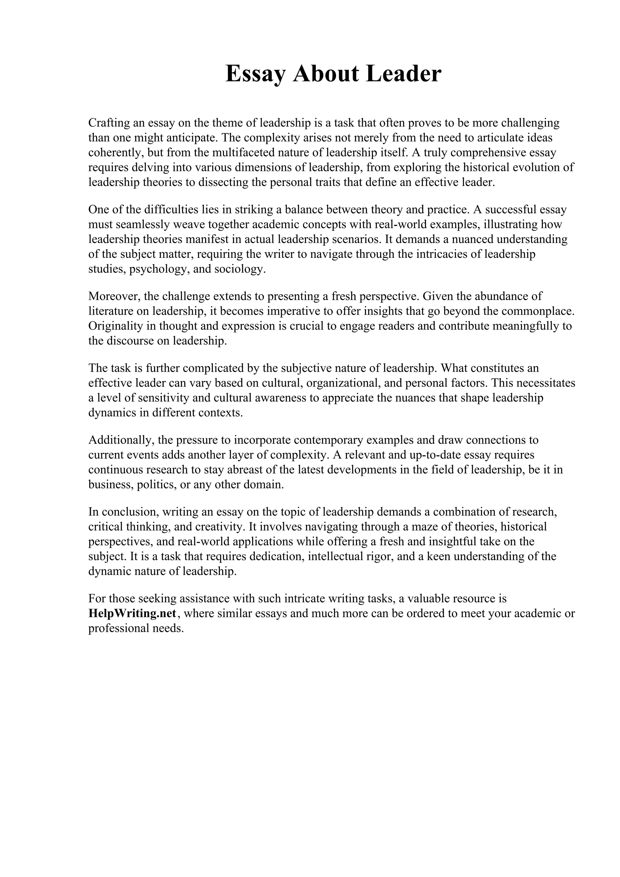 Essay About Leader. Washington & Jefferson College | PDF