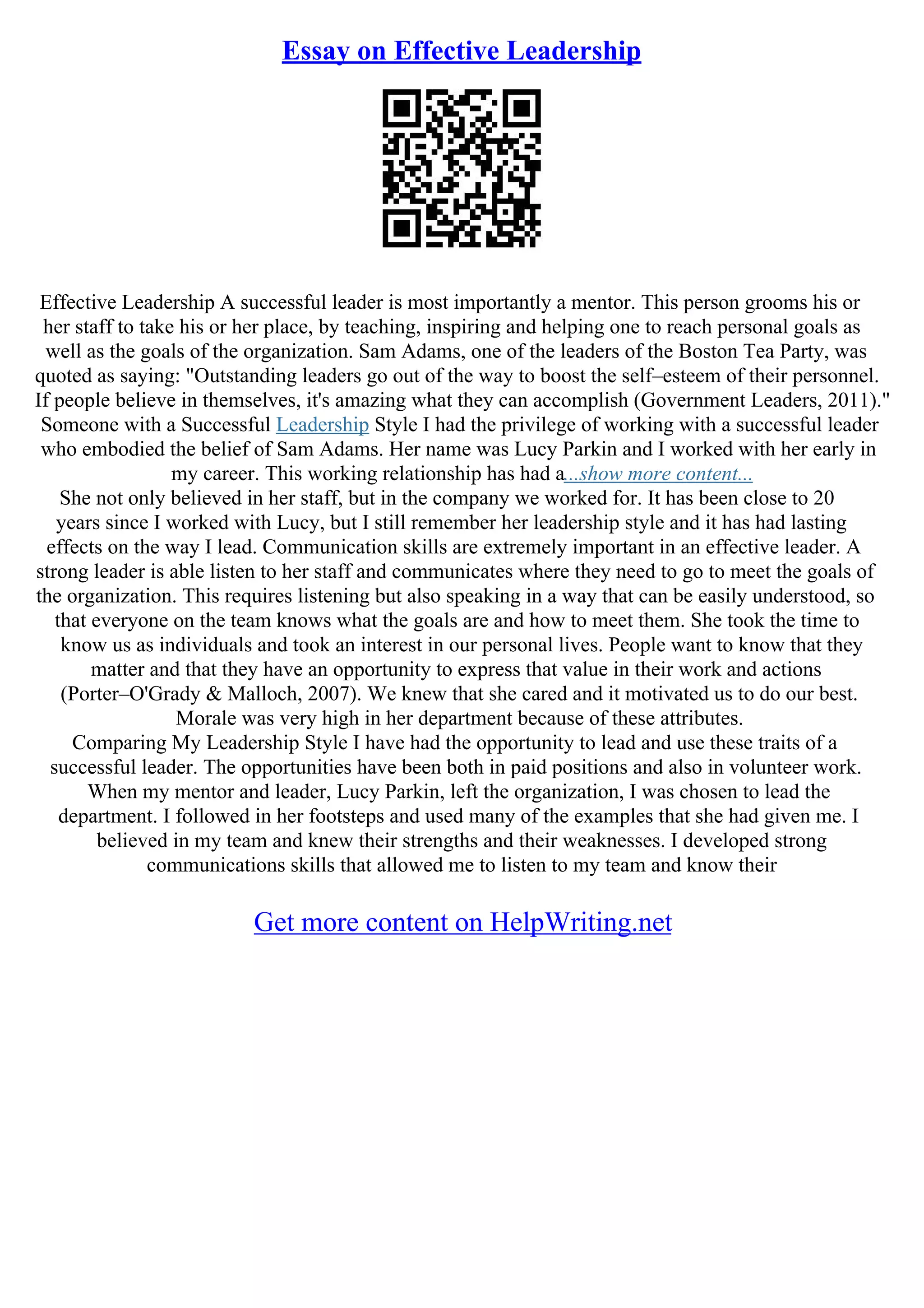 Essay About Leadership | PDF | Executive Leadership & Management | Business