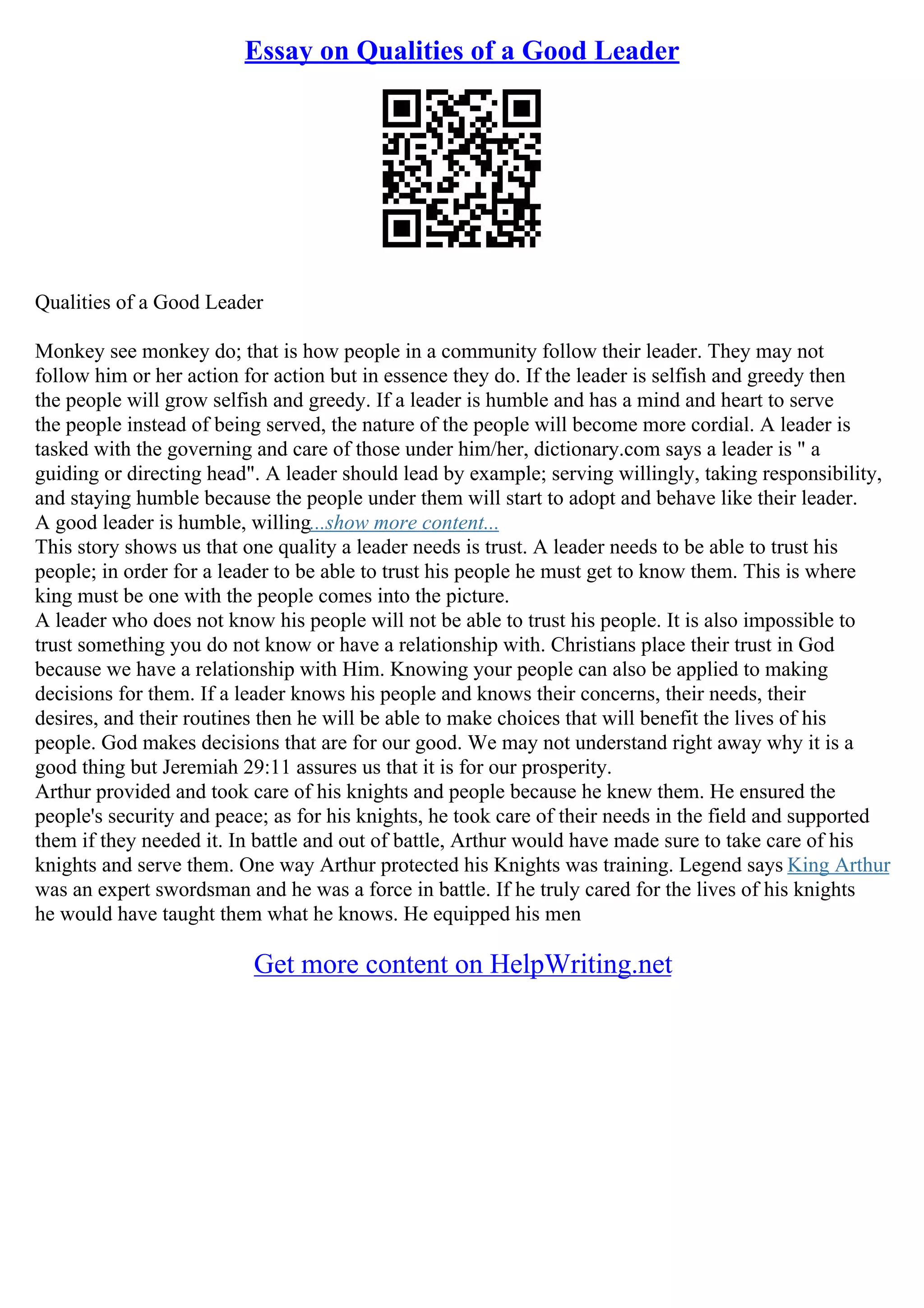 Essay About Leadership Qualities | PDF