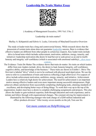 Essay About Leadership Qualities | PDF