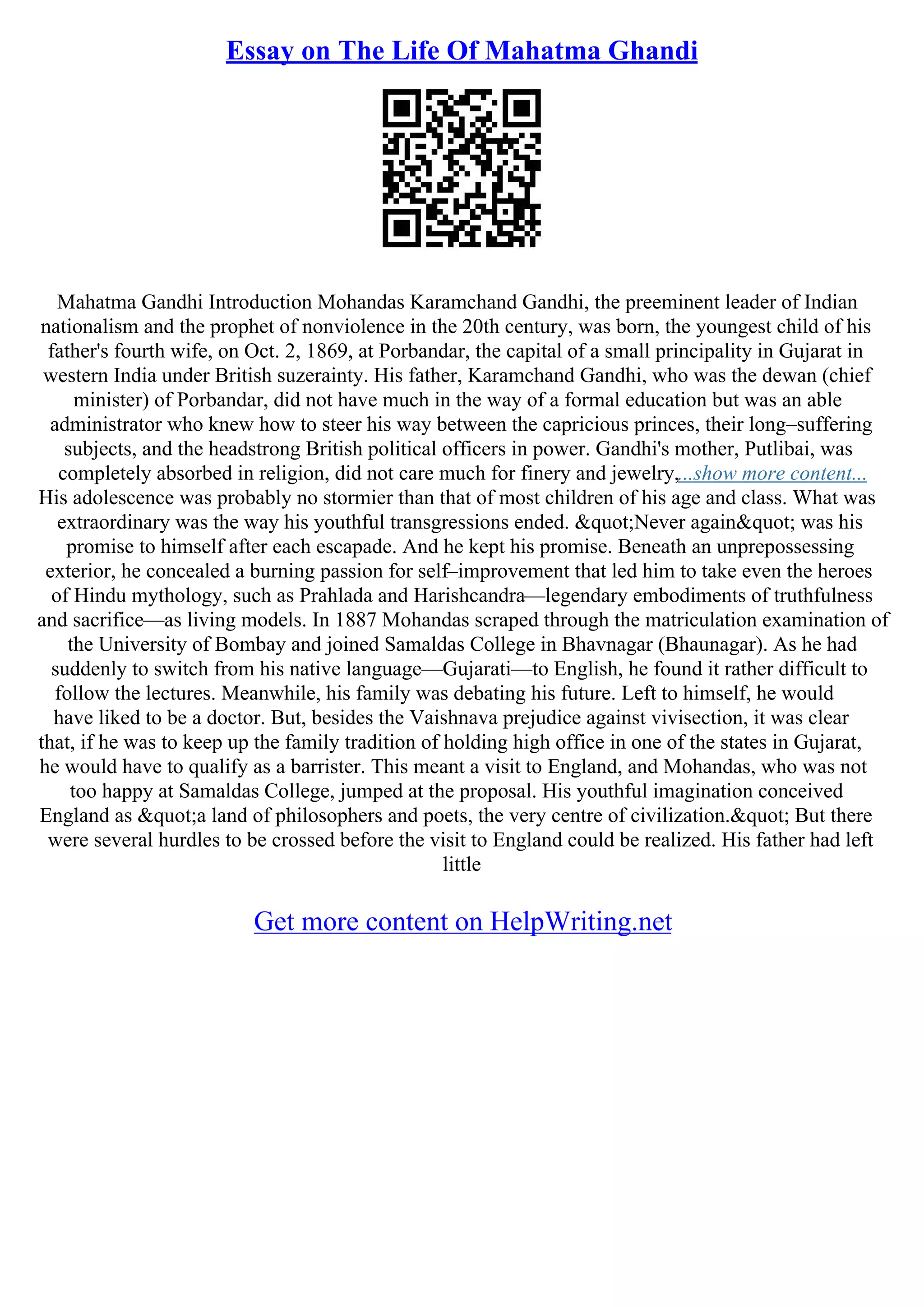 Essay About Mahatma Gandhi | PDF