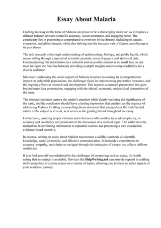 Essay About Malaria | PDF