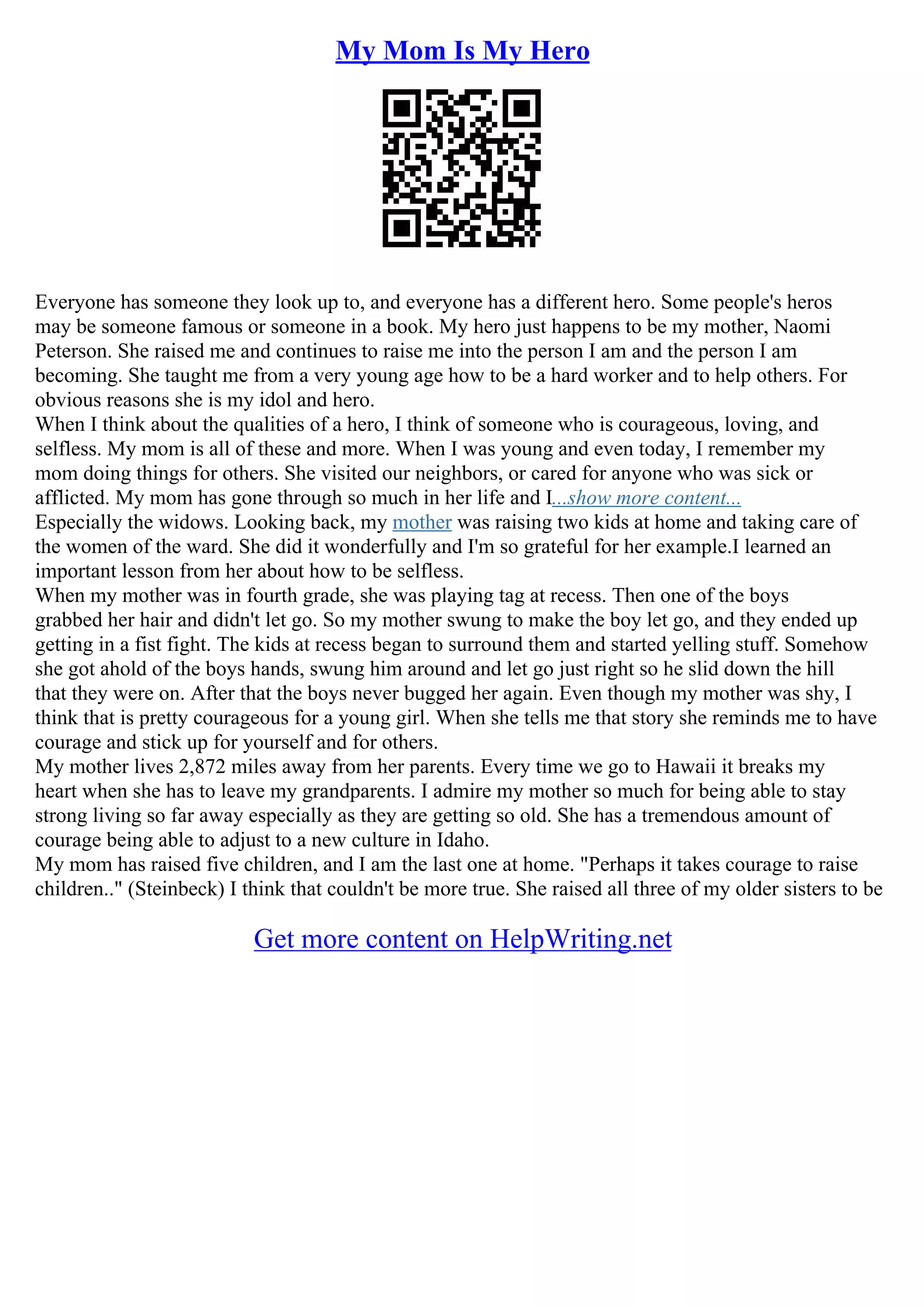 Essay About Mom | PDF | Parenting Children Aged 4-11 | Parenting
