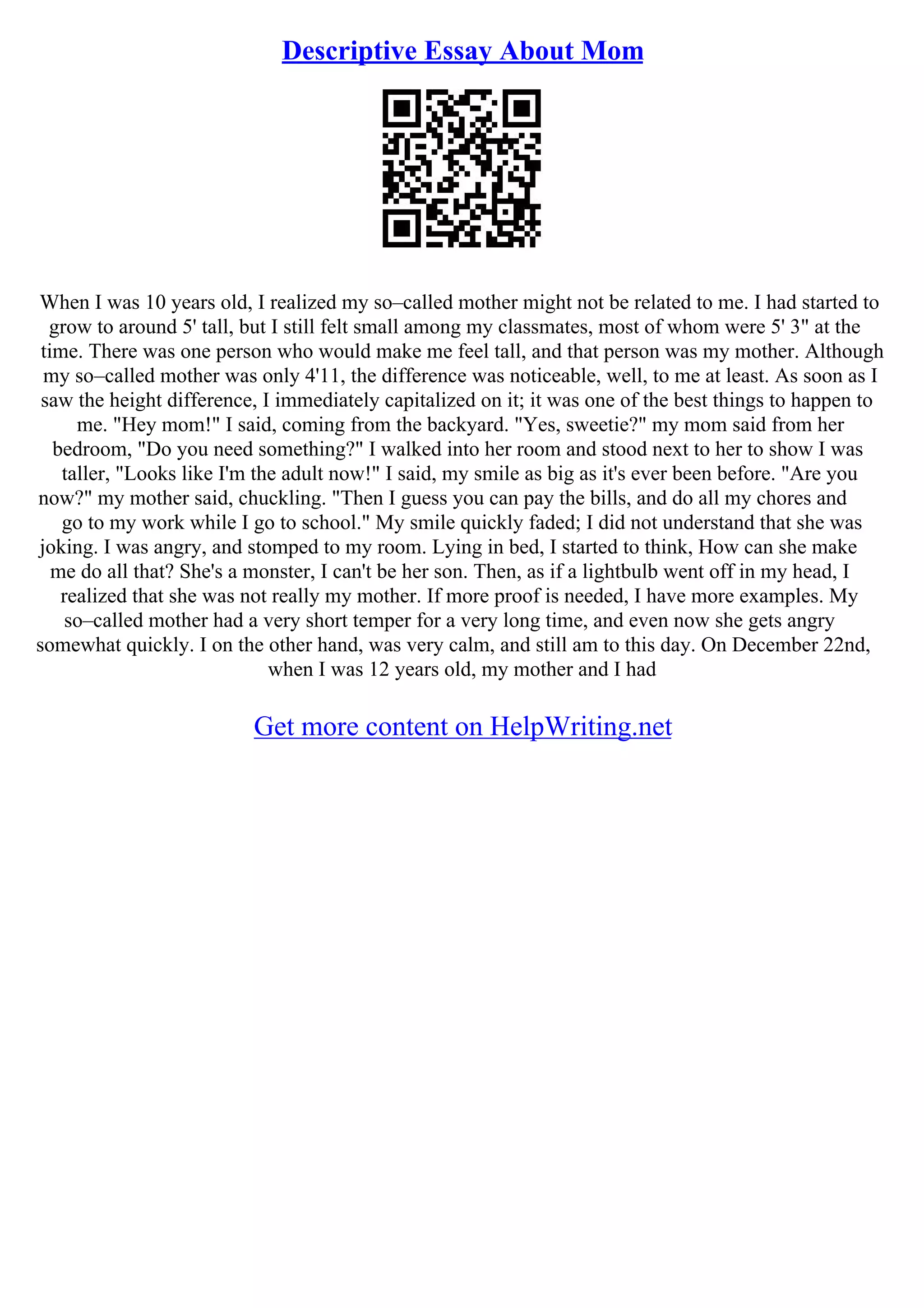 Essay About Mom | PDF | Parenting Children Aged 4-11 | Parenting