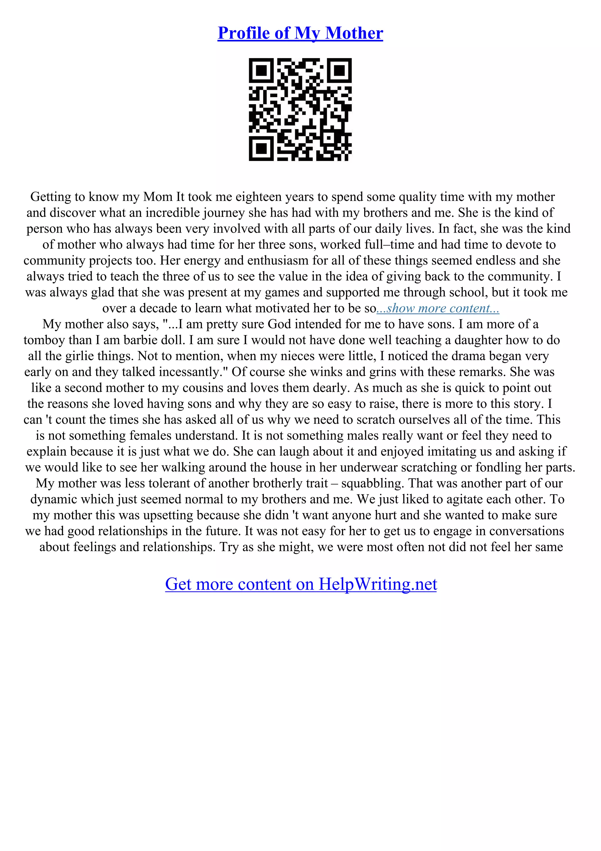 Essay About Mom | PDF | Parenting Children Aged 4-11 | Parenting