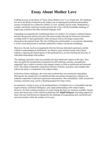 Essay About Mother Love. Bryant University | PDF