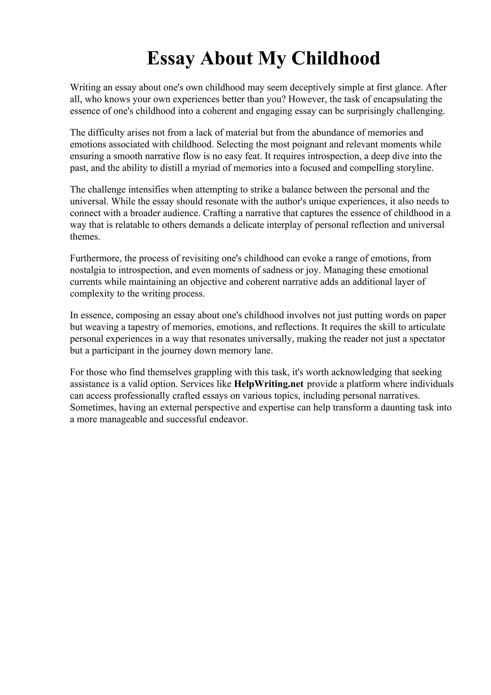 Essay About My Childhood | PDF