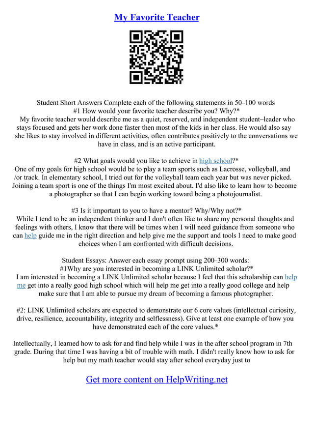 Essay About My Favourite Teacher | PDF