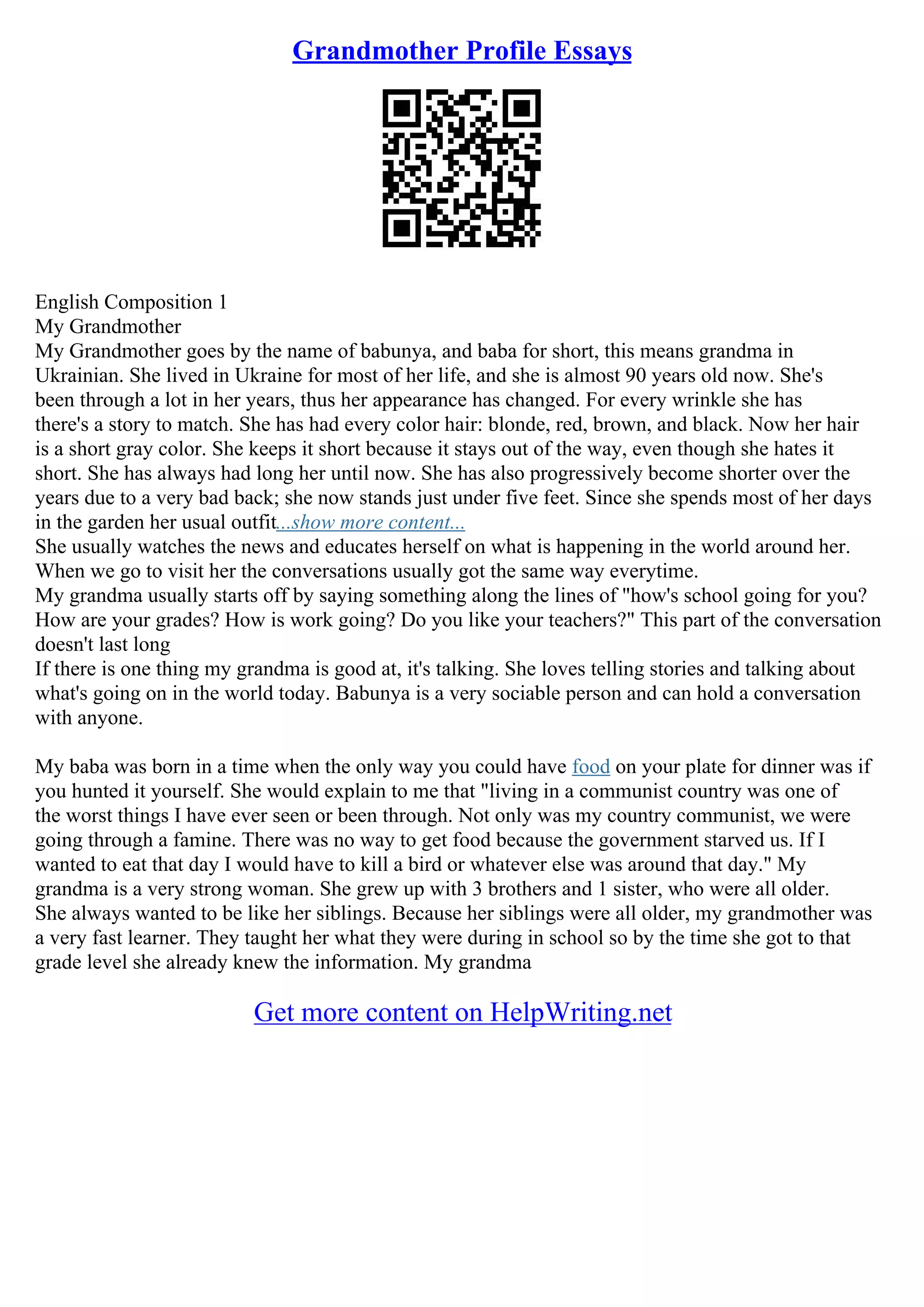 Essay About My Grandmother | PDF