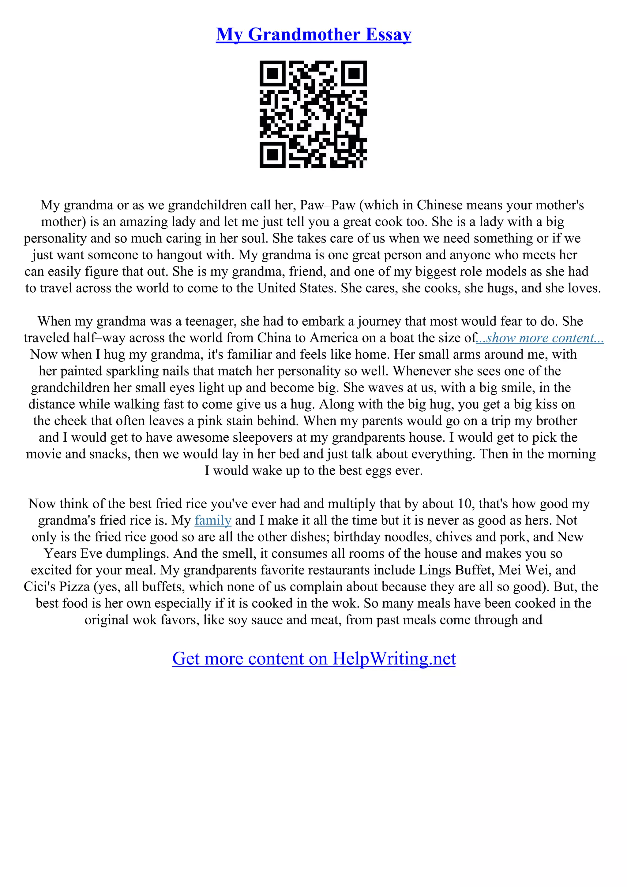 Essay About My Grandmother | PDF