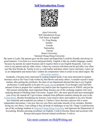 Essay About My Self | PDF