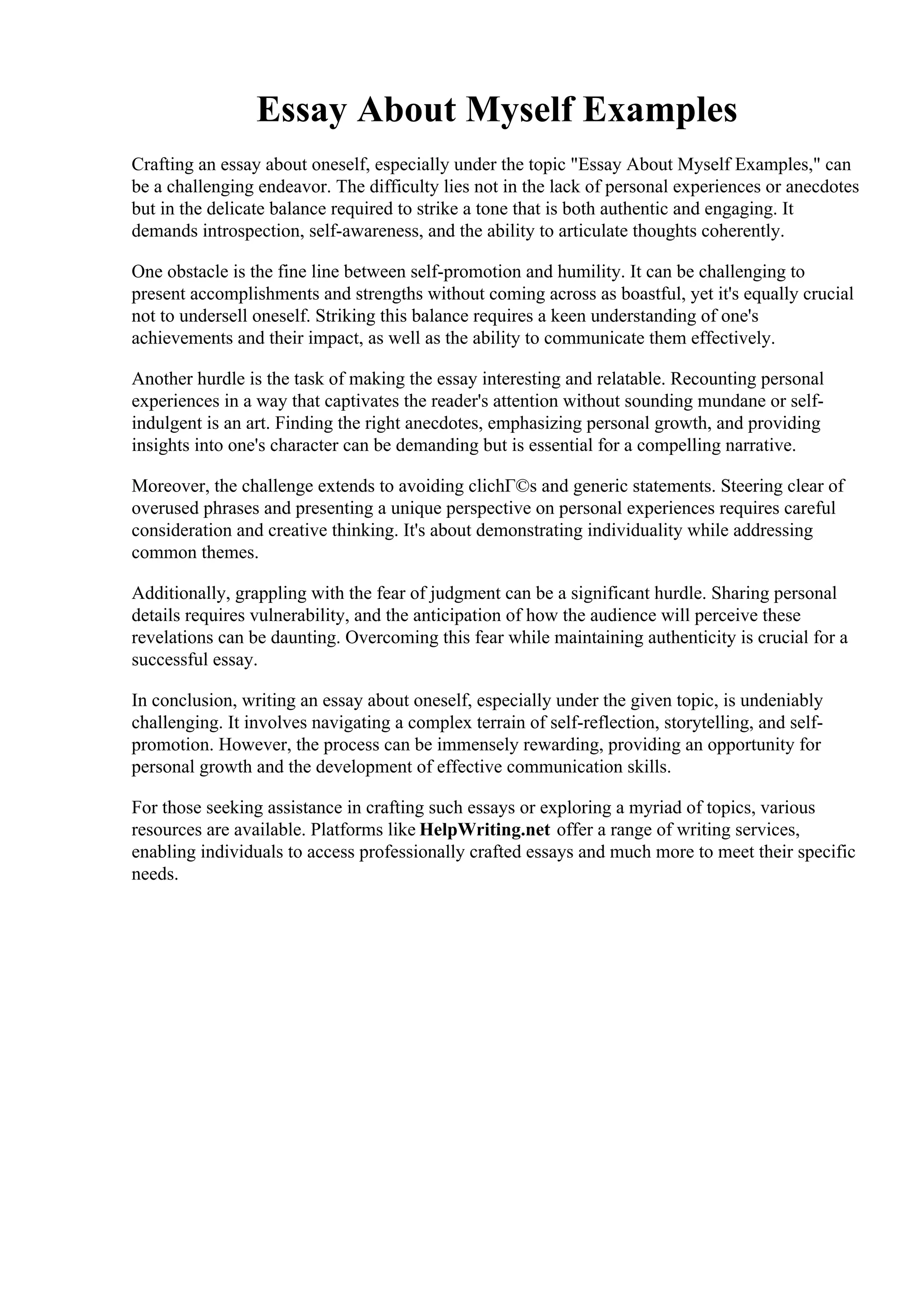 Essay About Myself Examples | PDF