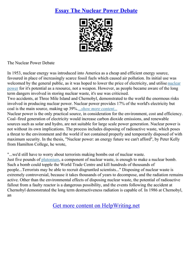 Essay About Nuclear Power | PDF
