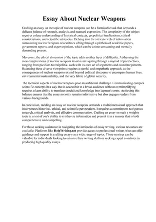 Essay About Nuclear Weapons | PDF