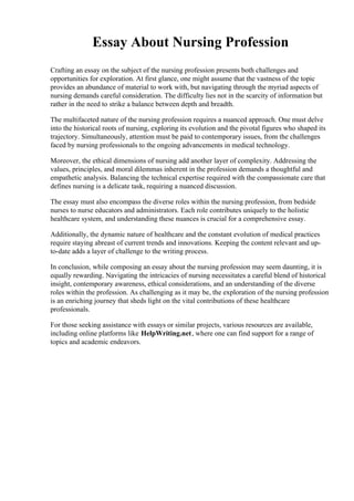 Essay About Nursing Profession. Langston University | PDF
