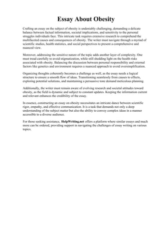 Essay About Obesity. How to Overcome Obesity Essay Example GraduateWay ...