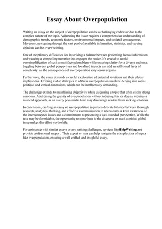 Essay About Overpopulation | PDF