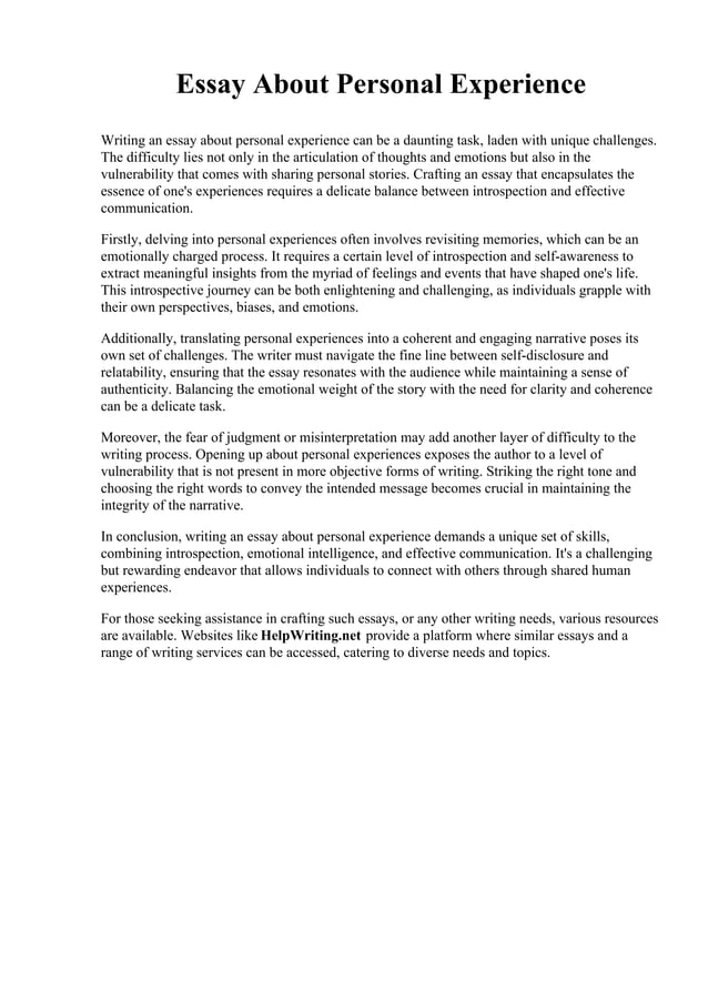 Essay About Personal Experience. Blackhawk Technical College | PDF