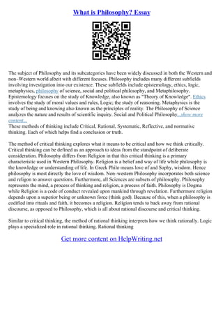 Essay About Philosophy | PDF | Religion & Spirituality