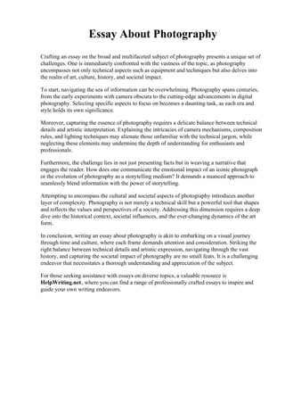 Essay About Photography. Graham Hospital School of Nursing | PDF