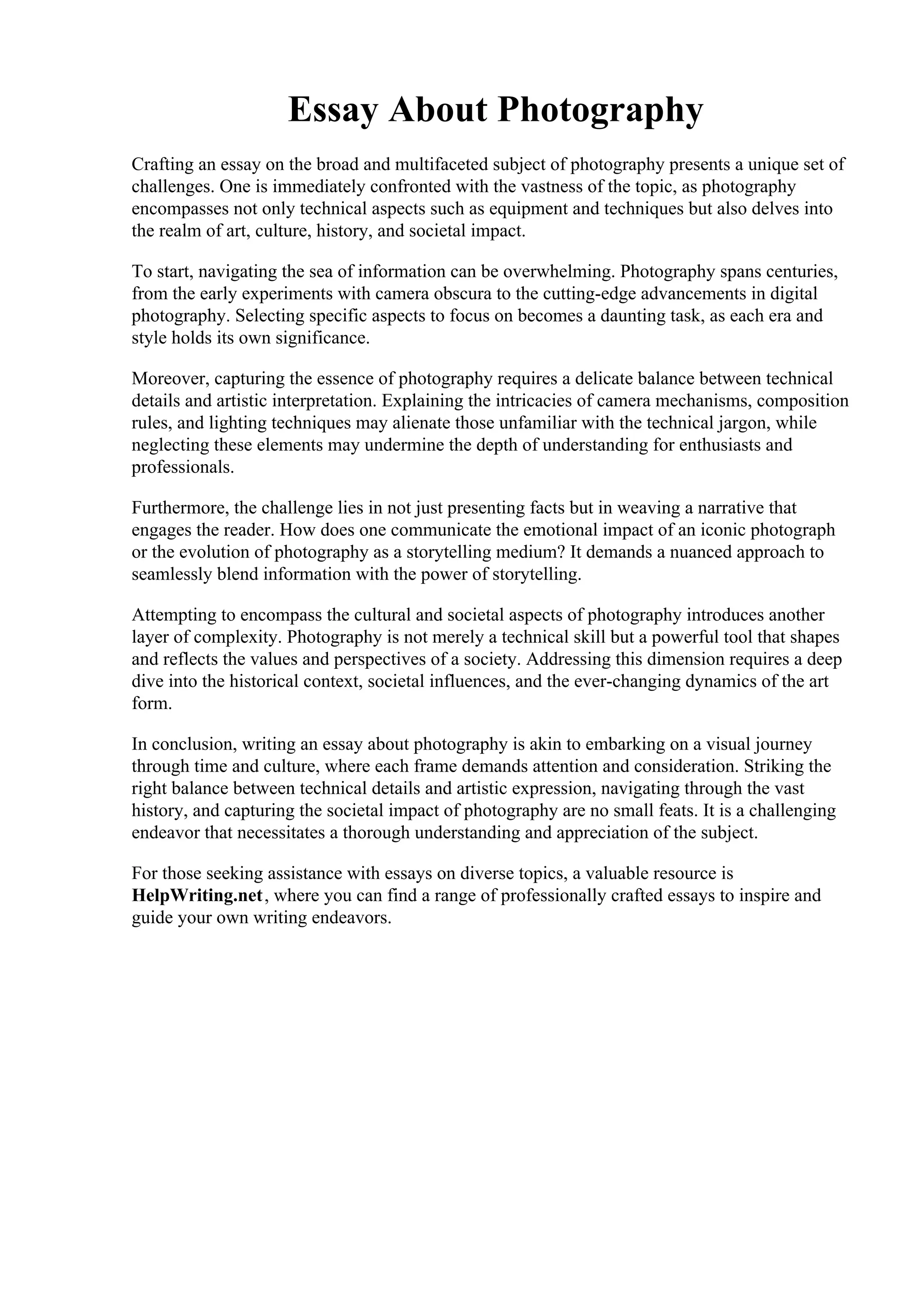 Essay About Photography. What is a photo essay? | PDF